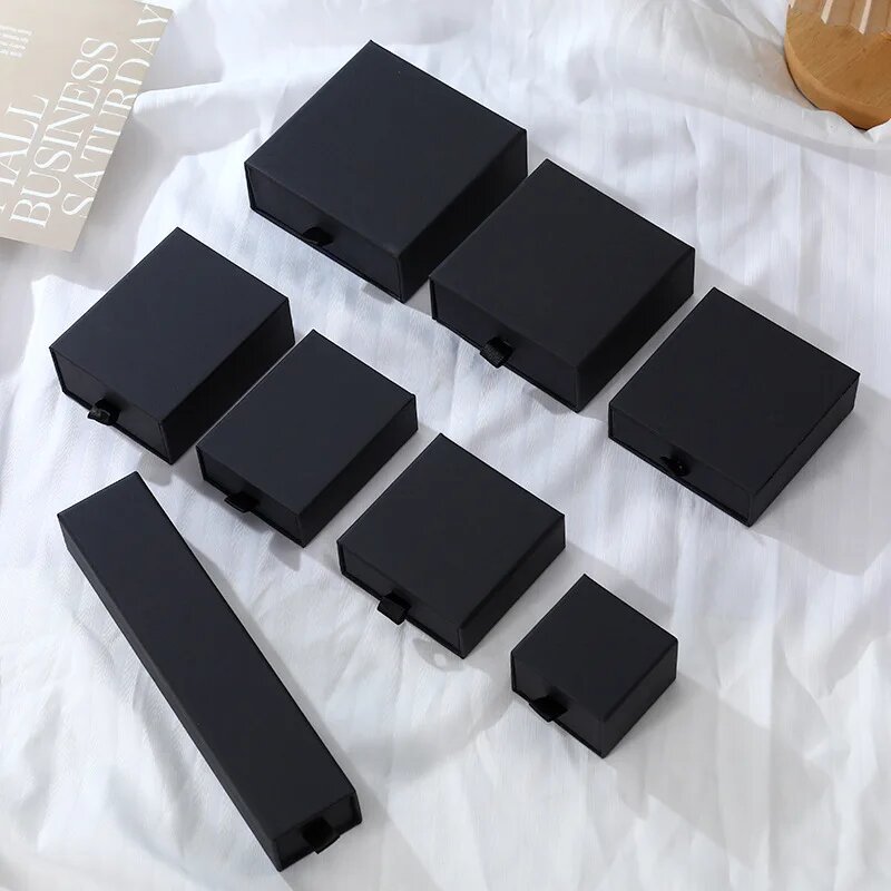 Картонные подарочные коробочки для колец, набор из 12 штук Черный, black, 9x7x3.2cm