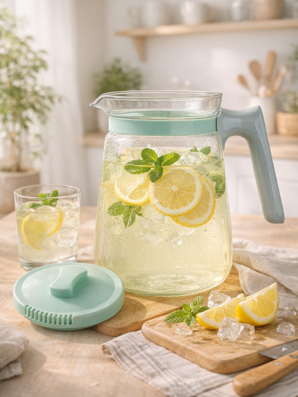 Кувшин для воды и сока стеклянный с крышкой 2 литра