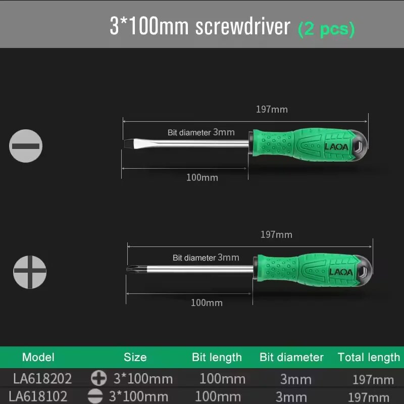LAOA Отвертки 3*100мм (2шт) LA618102/LA618202