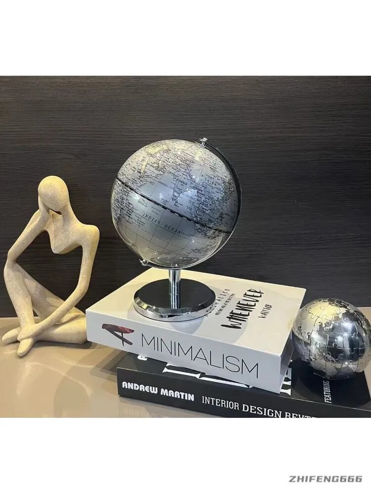 Серебряный глобус в минималистичном стиле, настольный, политическая карта мира, металлический корпус, для дома и офиса
