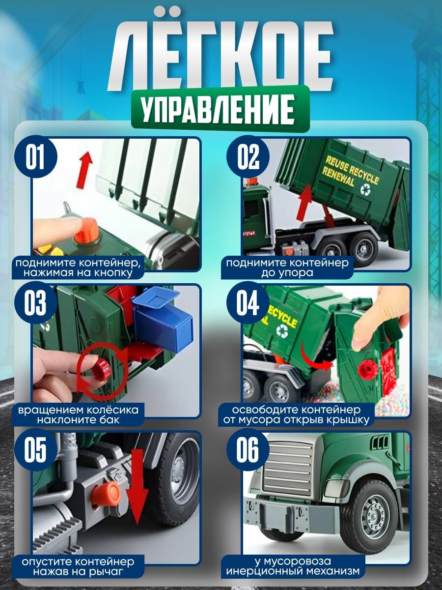 Машина инерционная большая для мальчика Мусоровоз