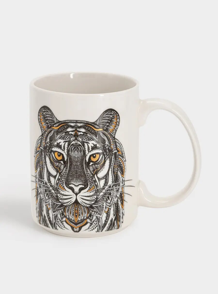 Кружка, 500 мл, фарфор N, белая, Тигр, Wild