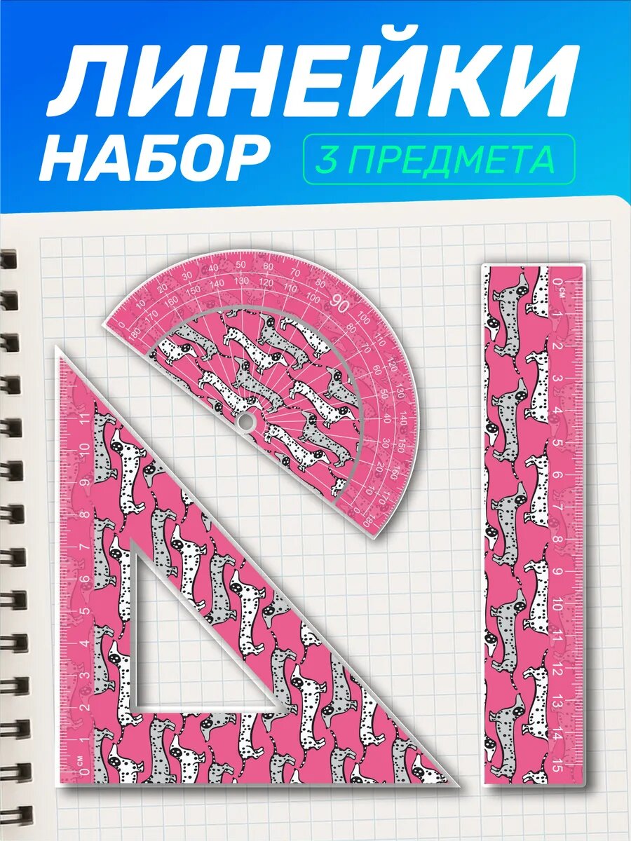 Набор линеек для школьника с транспортиром Таксы