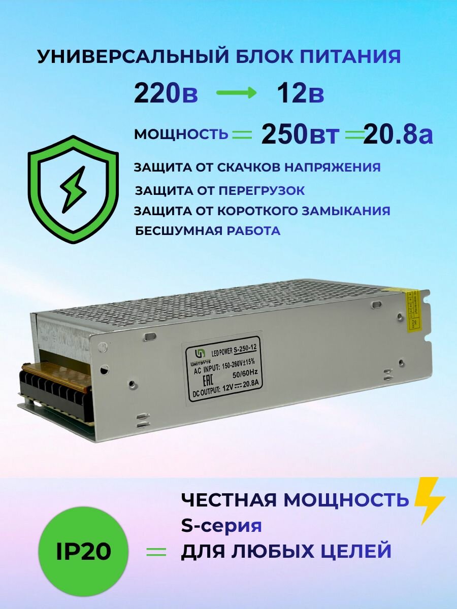 Блок питания S/12V/250W/20.8A/IP20