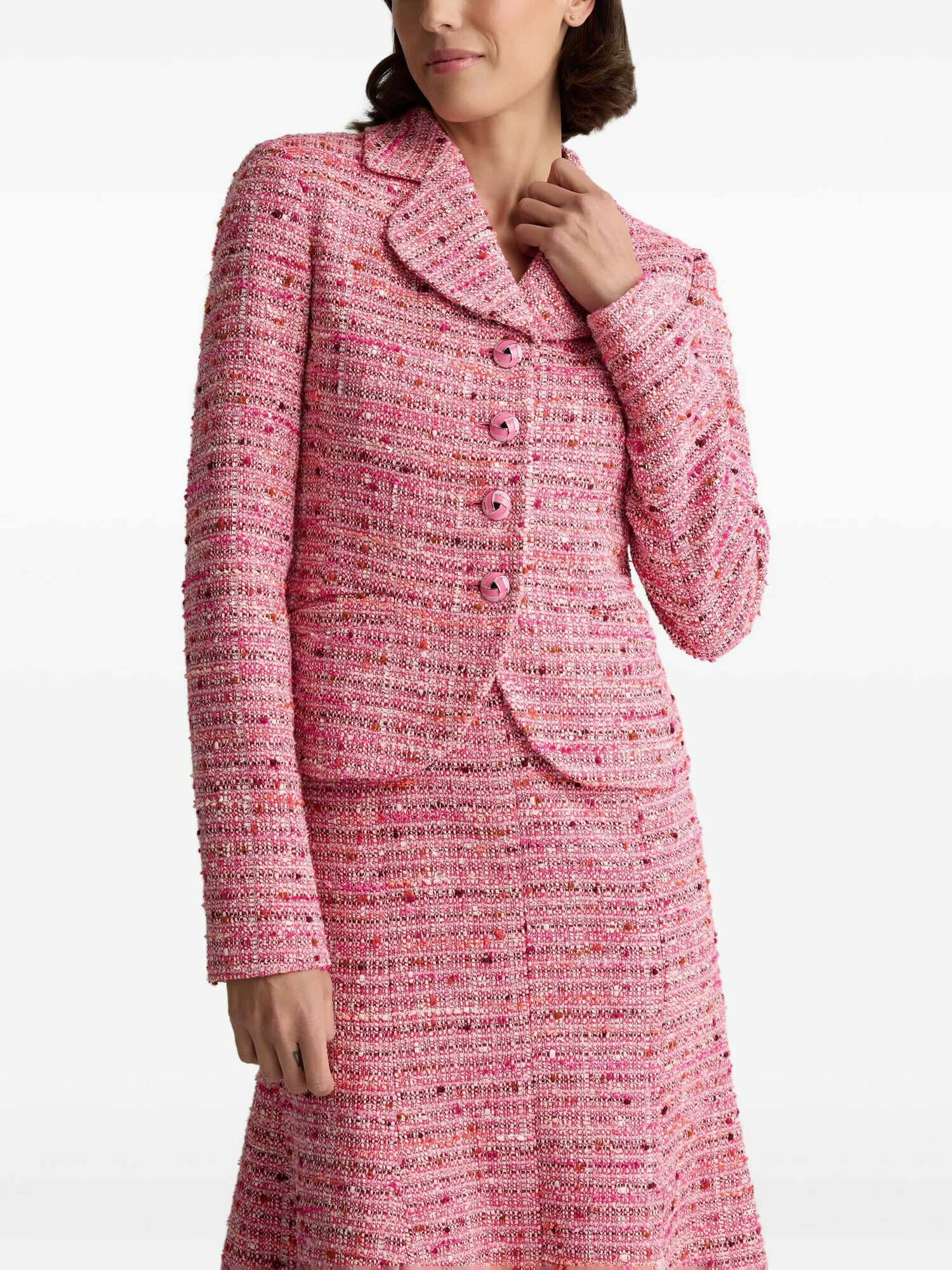 Куртка St. John Rosa notched-collar tweed jacket, размер 8, розовый — фото 1