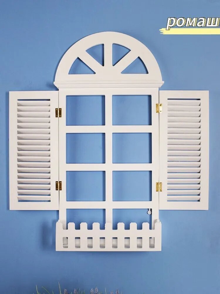 Фальш-окно декоративное из дерева 80х74 см слоновая кость Китай