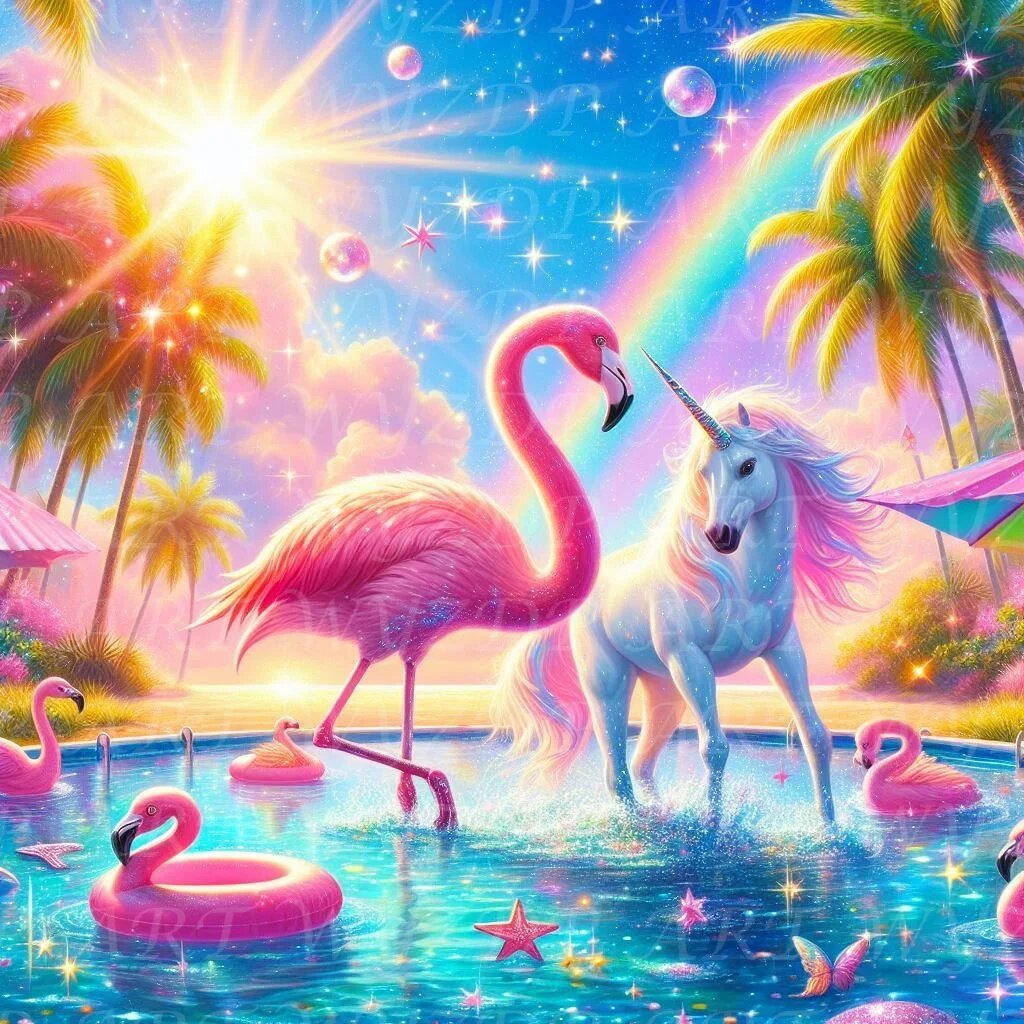 Алмазная живопись "Фламинго", полный квадратный кристалл 40x40cm AB Square, WYZ20240729-J