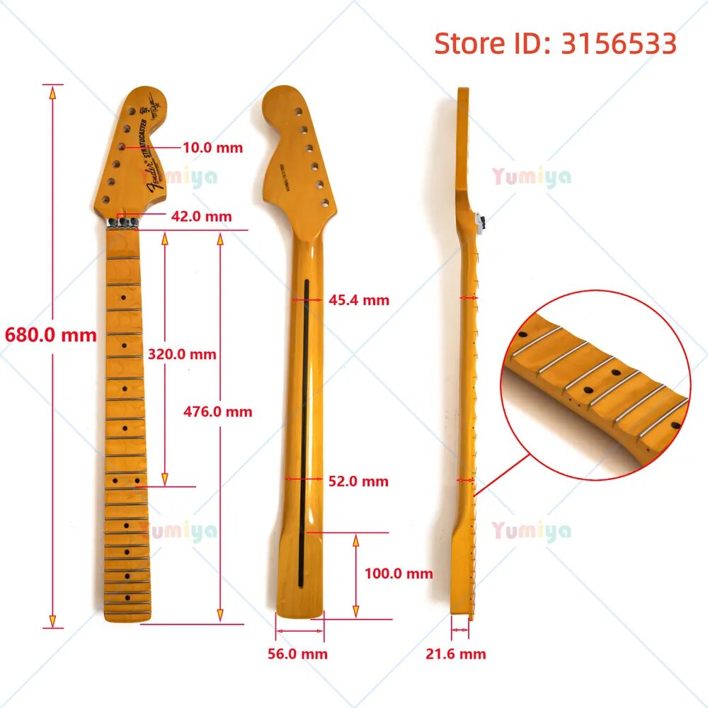 Гриф электрогитары Fender Stratocaster с зубчатым кленовым грифом, Стопорная гайка, 22 Лады для деталей электрогитары ST