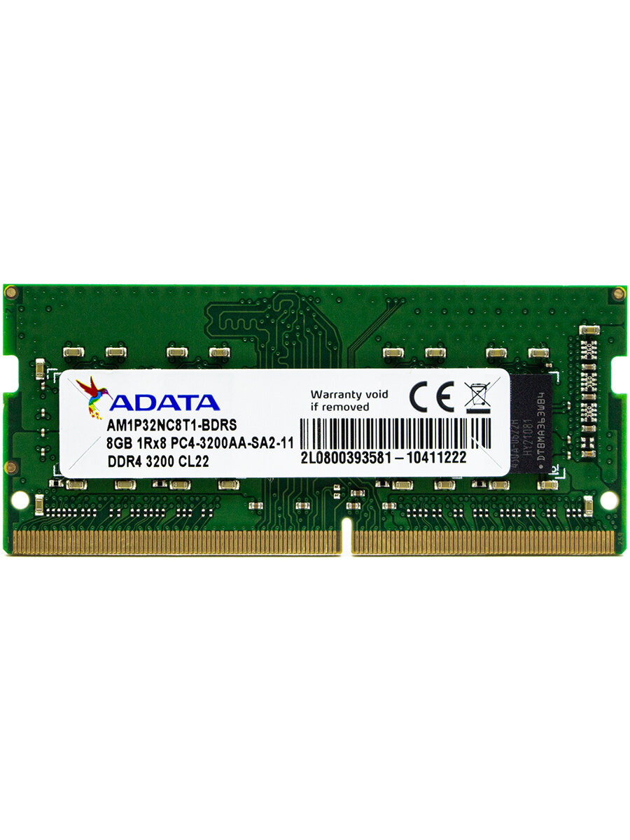 Модуль памяти для ноутбука SODIMM DDR4 8GB PC25600 3200МГц ADATA AM1P32NC8T1-BDRS