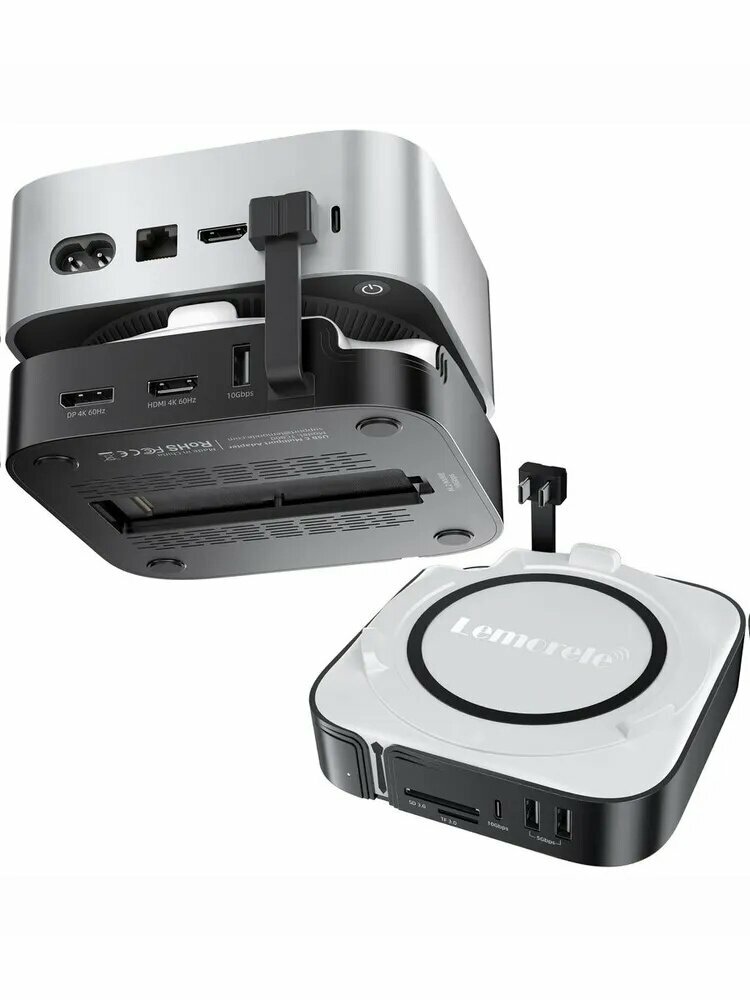 Lemorele TC800 док-станция для Mac mini M4, USB-Концентратор, двойной вывод 4K60Hz, USB 10 Гбит/с, расширение NVMe SSD