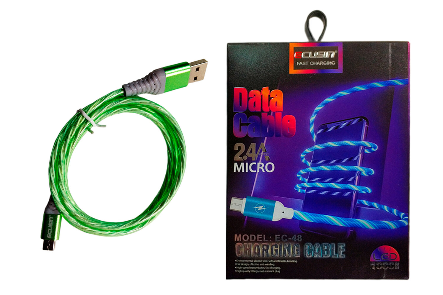 Кабель для зарядки ECUSIN EC-48 Micro светящийся, длина 1м