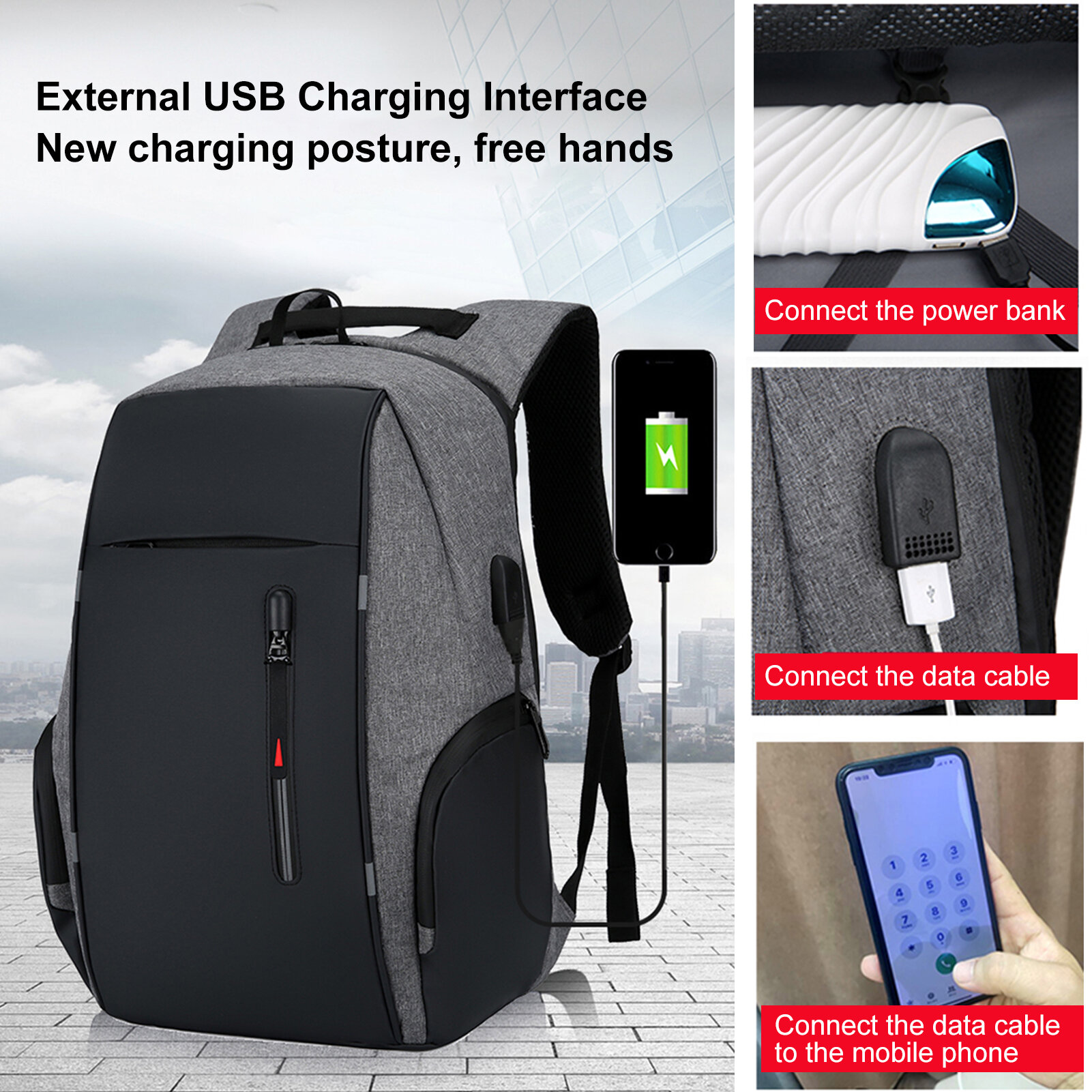 Рюкзак для ноутбука 17 дюймов с USB-портом, модные водонепроницаемые рюкзаки