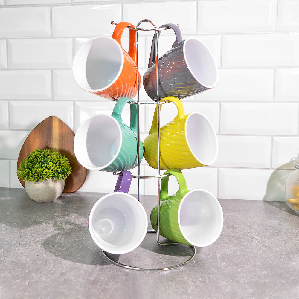 Набор кружек "LORAINE" 6 шт 357 мл, керамика, на металлической подставке, разные цвета