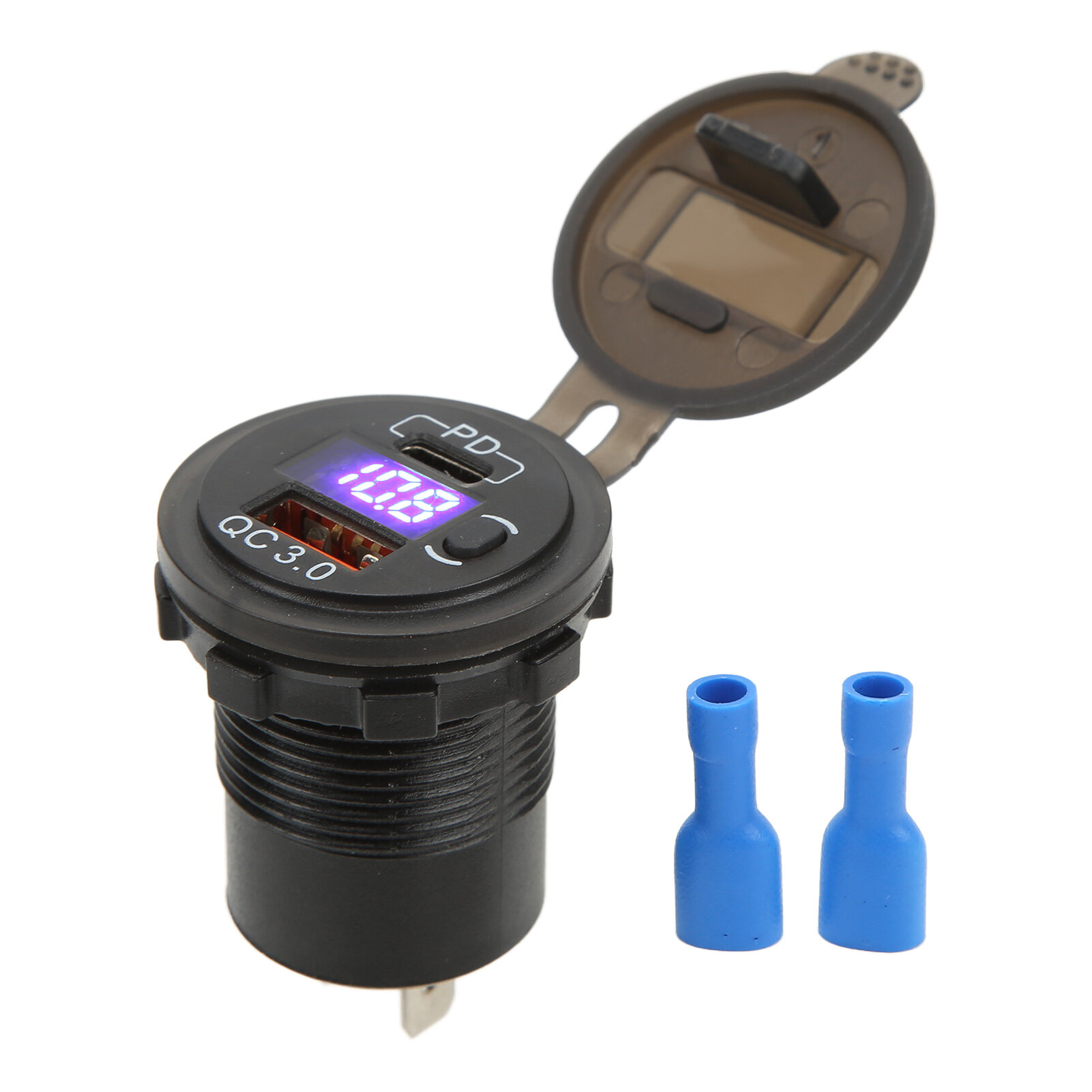 Черный универсальный двойной USB-зарядный разъем PD QC3.0 для быстрой зарядки в автомобиле, водонепроницаемый, для мотоцикла, корабля.