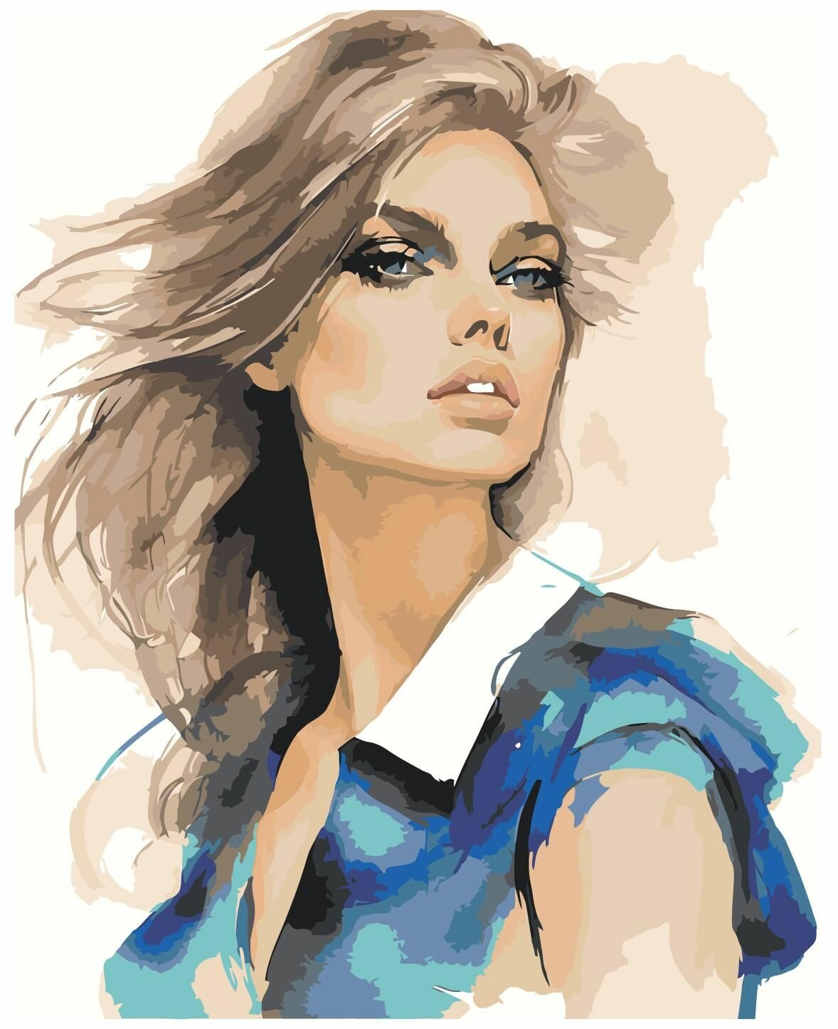Картина по номерам, 40 x 50, LIO-024, красивая девушка, акварель, портрет