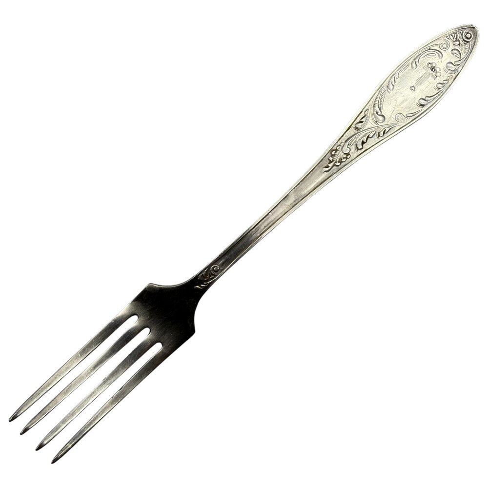 Вилка столовая "Пламя Олимпиада-80", 20 см, мельхиор, 1979-1980 гг, РМЗ, Реж, СССР