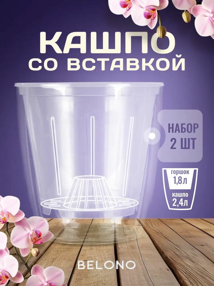 Кашпо со вставкой 2,4л/1,8л - набор из 2шт