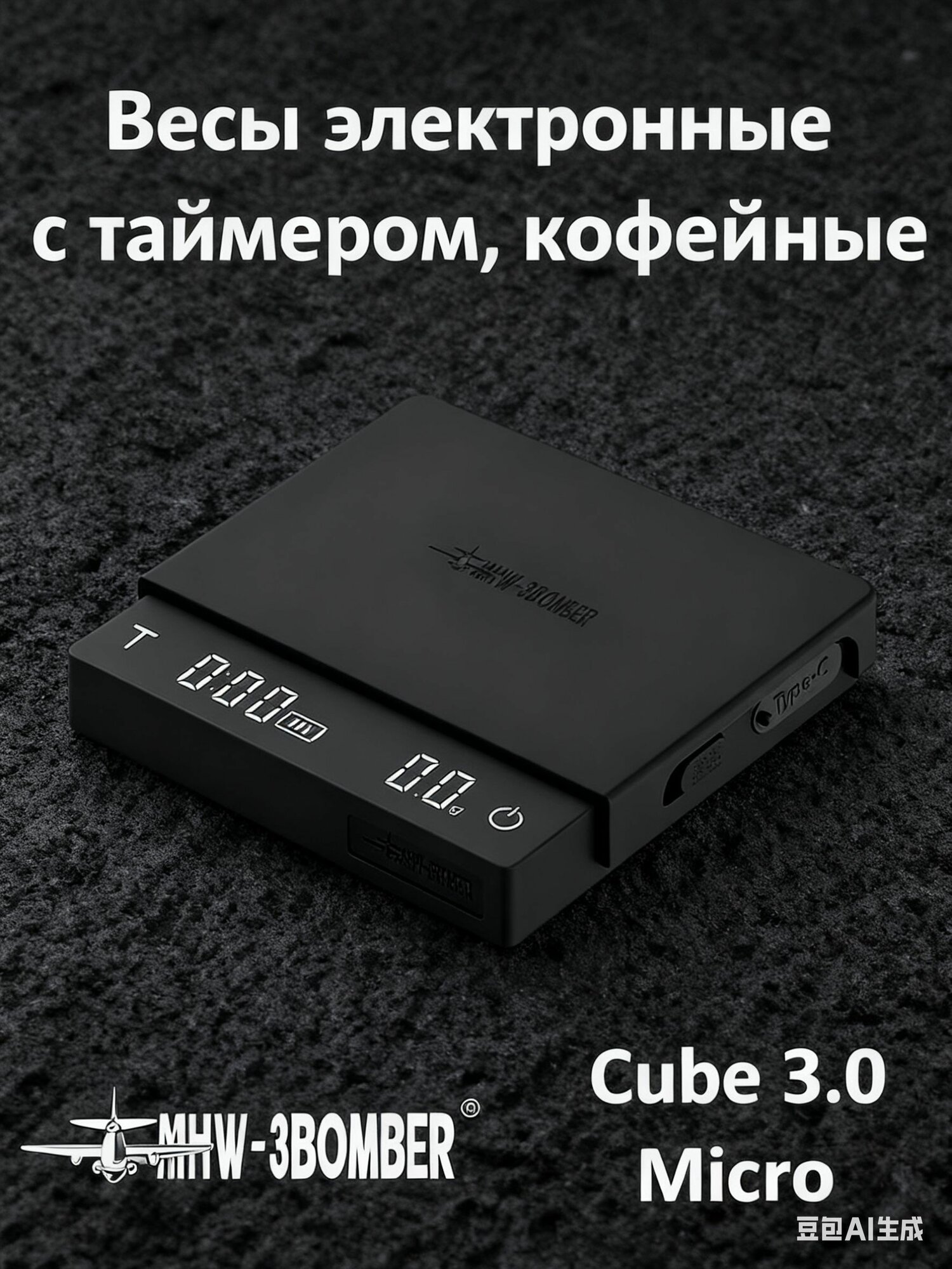 Весы кофейные кухонные электронные с таймером MHW-3BOMBER Cube 3.0 Micro Coffee Scale, чёрные