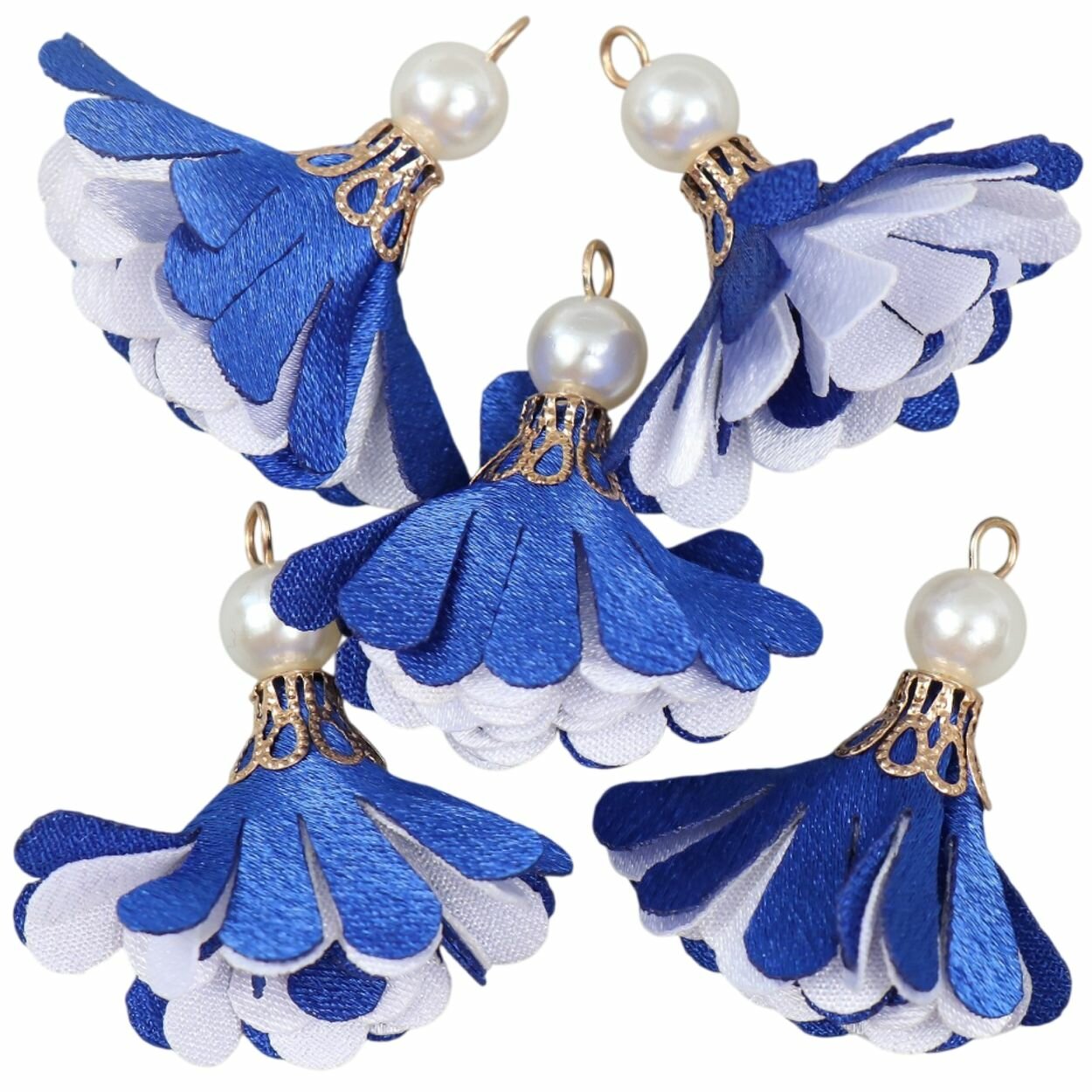 Декоративная подвеска "Цветок 2 с жемчужиной. Ультрамарин и белый", набор заготовок для творчества и рукоделия с петелькой, в комплекте 6 шт, 3 см