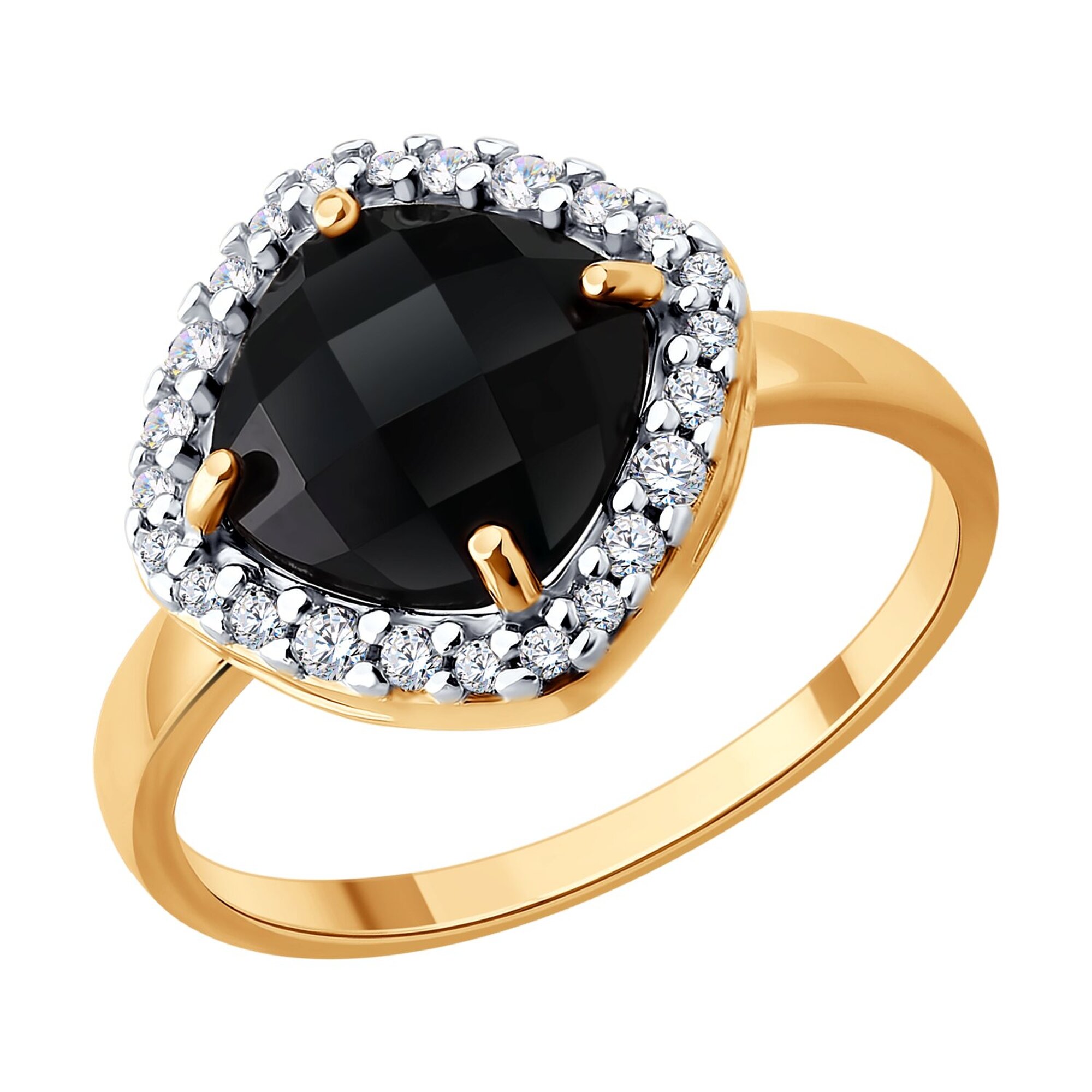 Кольцо, серебро, 925 проба, золочение, агат, фианит