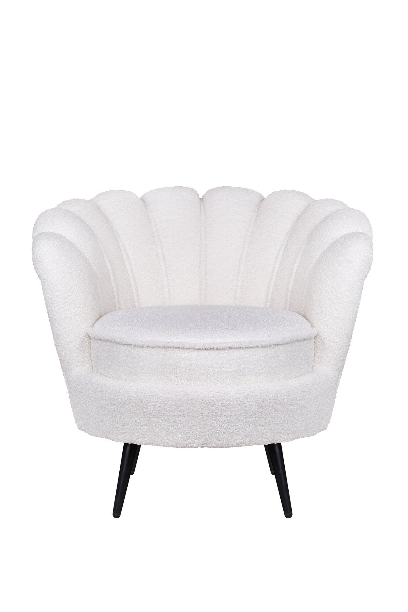 Кресло ракушка Mak-interior, Pearl boucle, дизайнерское для дома, белое букле с черными ножками