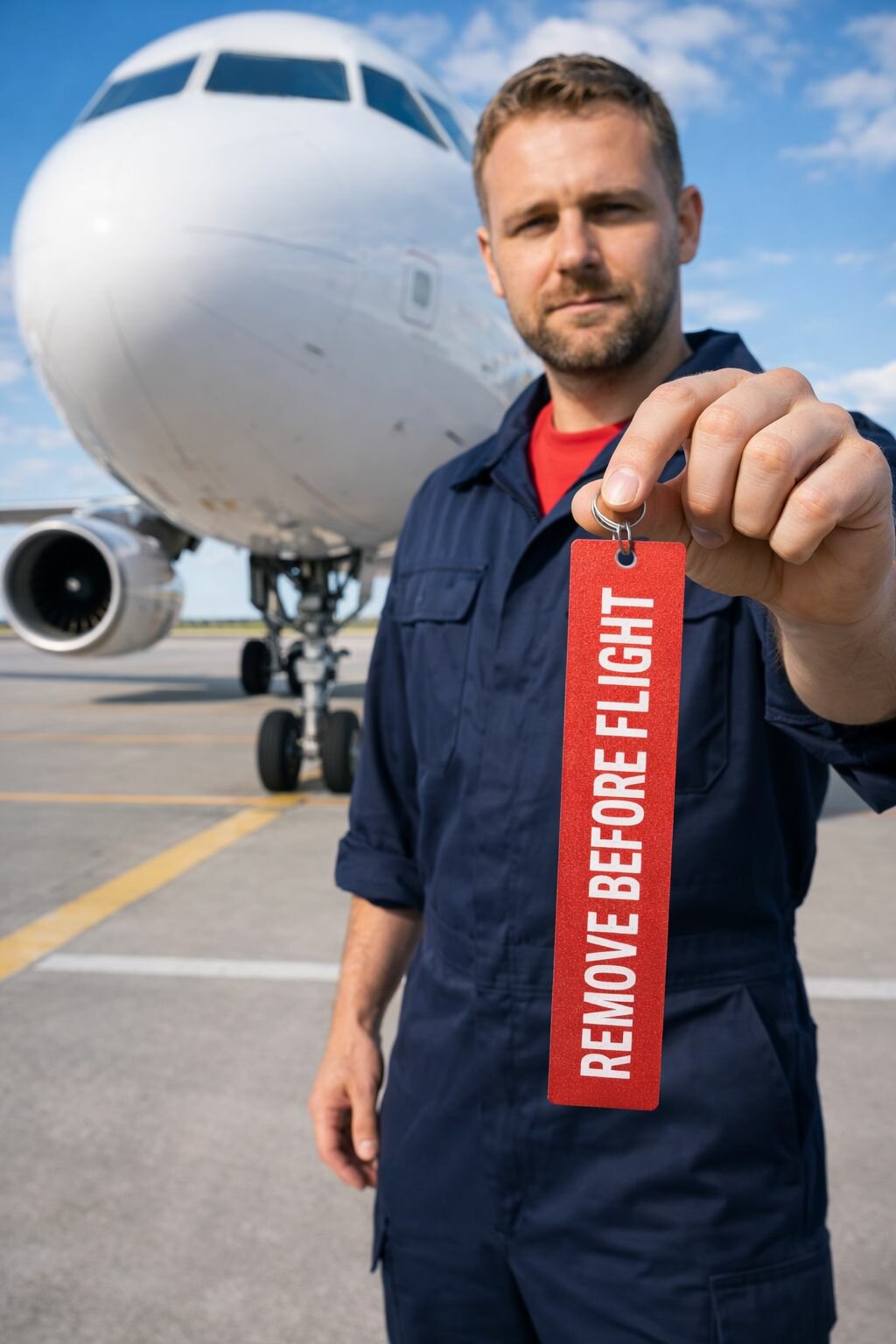 Бирка для ключей Remove before flight, красный/белый — фото 1