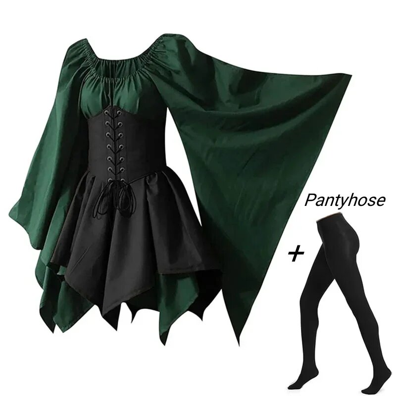 Женское средневековое платье из полиэстера Renaissance Темно-зеленый, М, Deep Green and sock