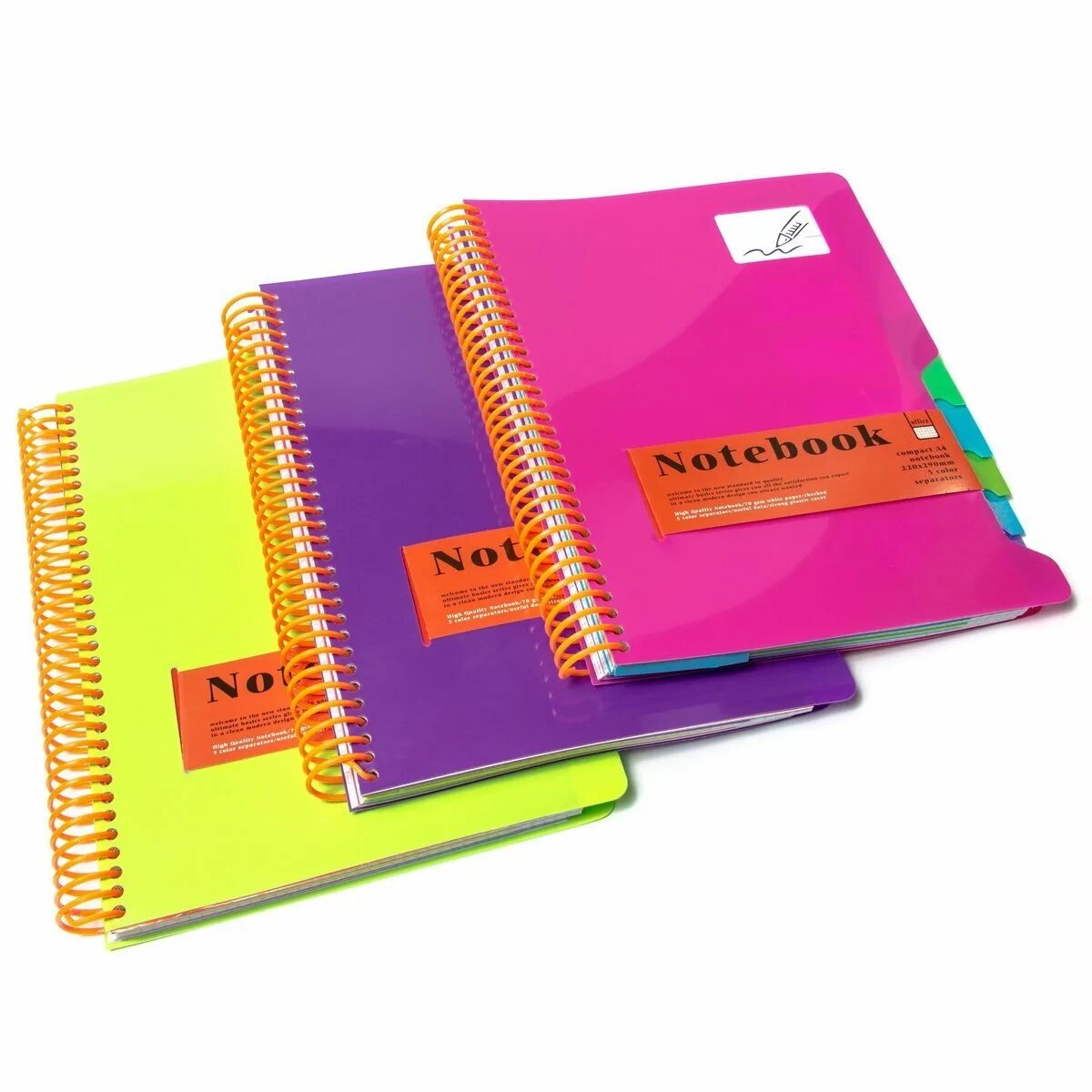 Тетрадь 200л, А4, клетка, Alingar , спираль, пластиковая , цветные пластиковые разделители, салатовая, 1шт.