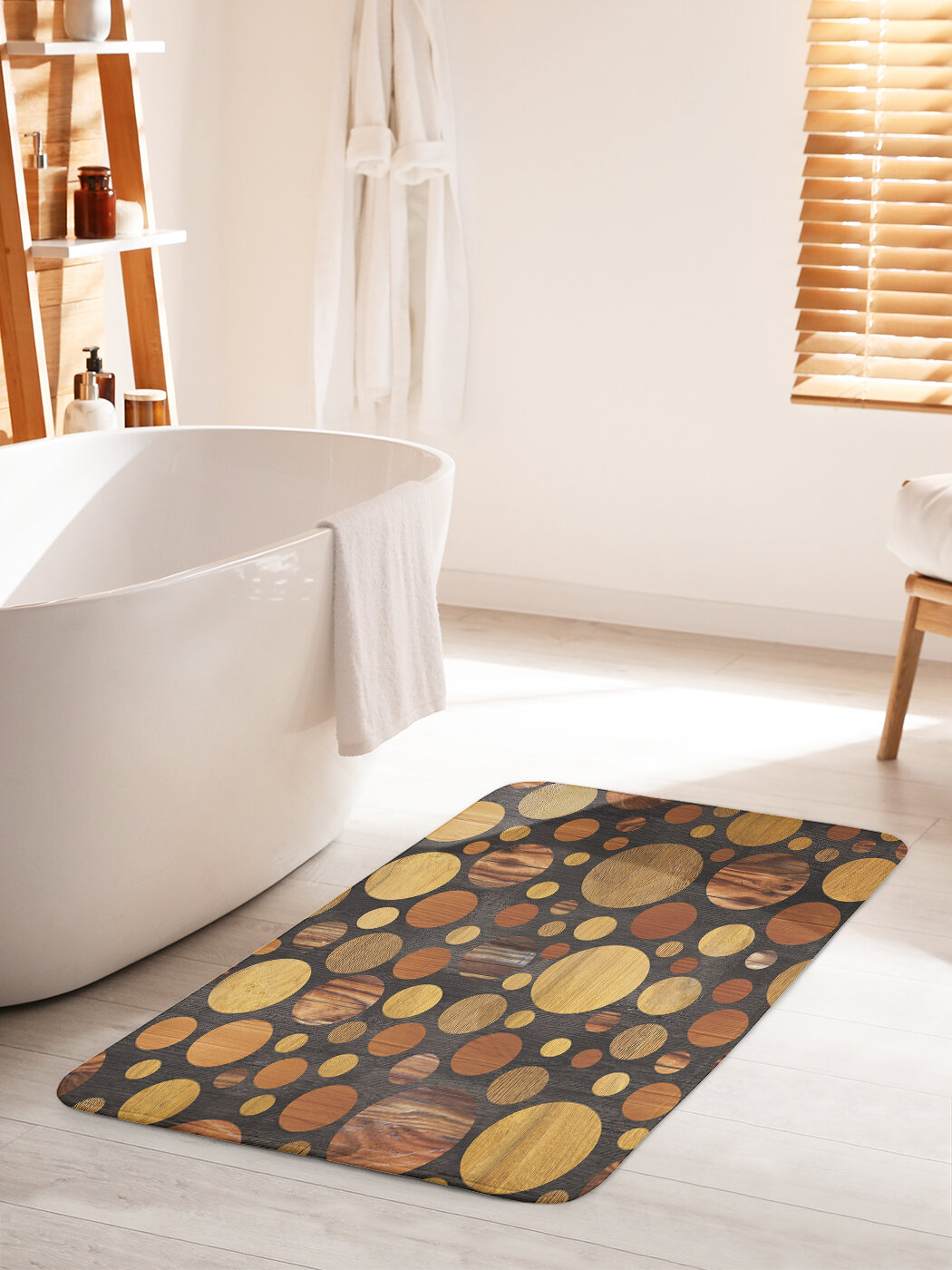 Коврик для ванной комнаты и туалета противоскользящий "Деревянные круги" 60х100 см, JoyArty