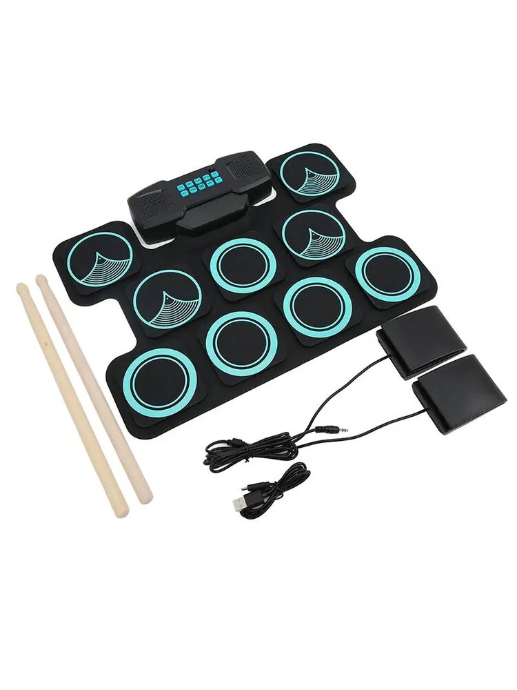 Электронная барабанная установка, портативная силиконовая ударная установка, барабанные палочки и кабель USB