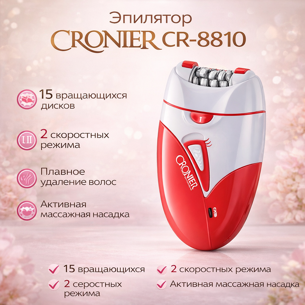 Эпилятор Cronier CR-8810 с 15 дисками и 2 скоростями для гладкой кожи — магазин ProgTech