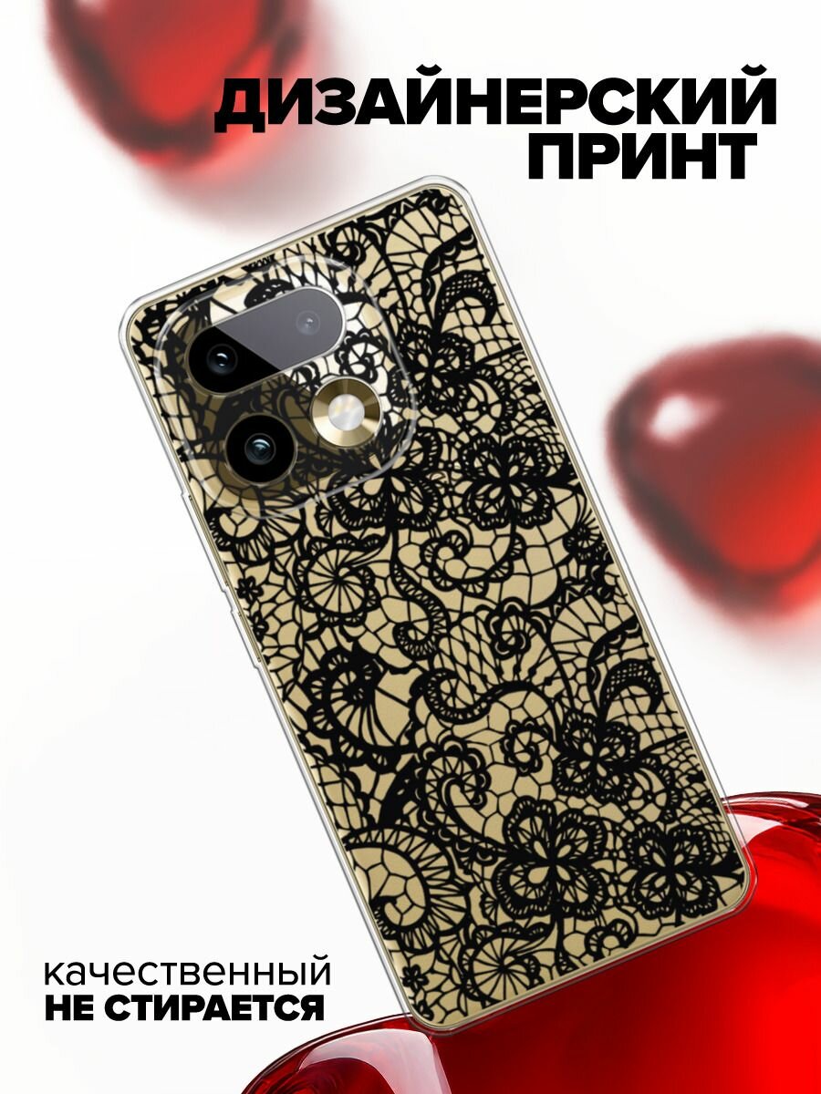 Чехол на Realme 16 Pro+ / Реалми 16 Про+ с принтом Черные кружева с цветами — фото 1