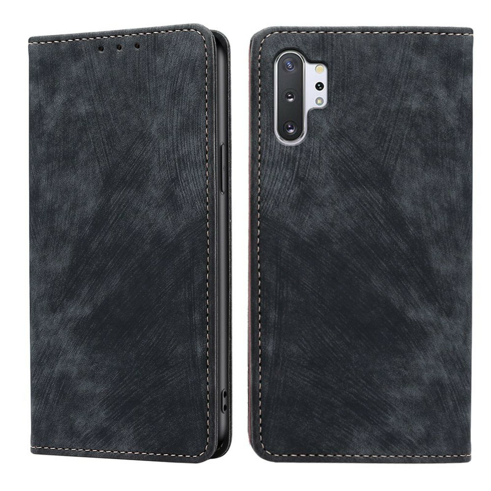 Чехол-книжка MyPads для Samsung Galaxy Note 10+ Plus черный мягкий материал