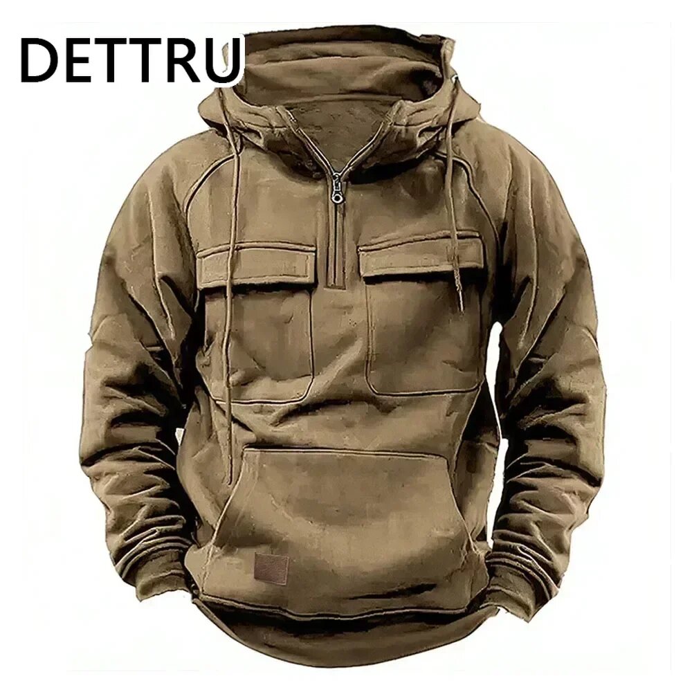 Толстовка мужская DETTRU хаки с капюшоном, размер S