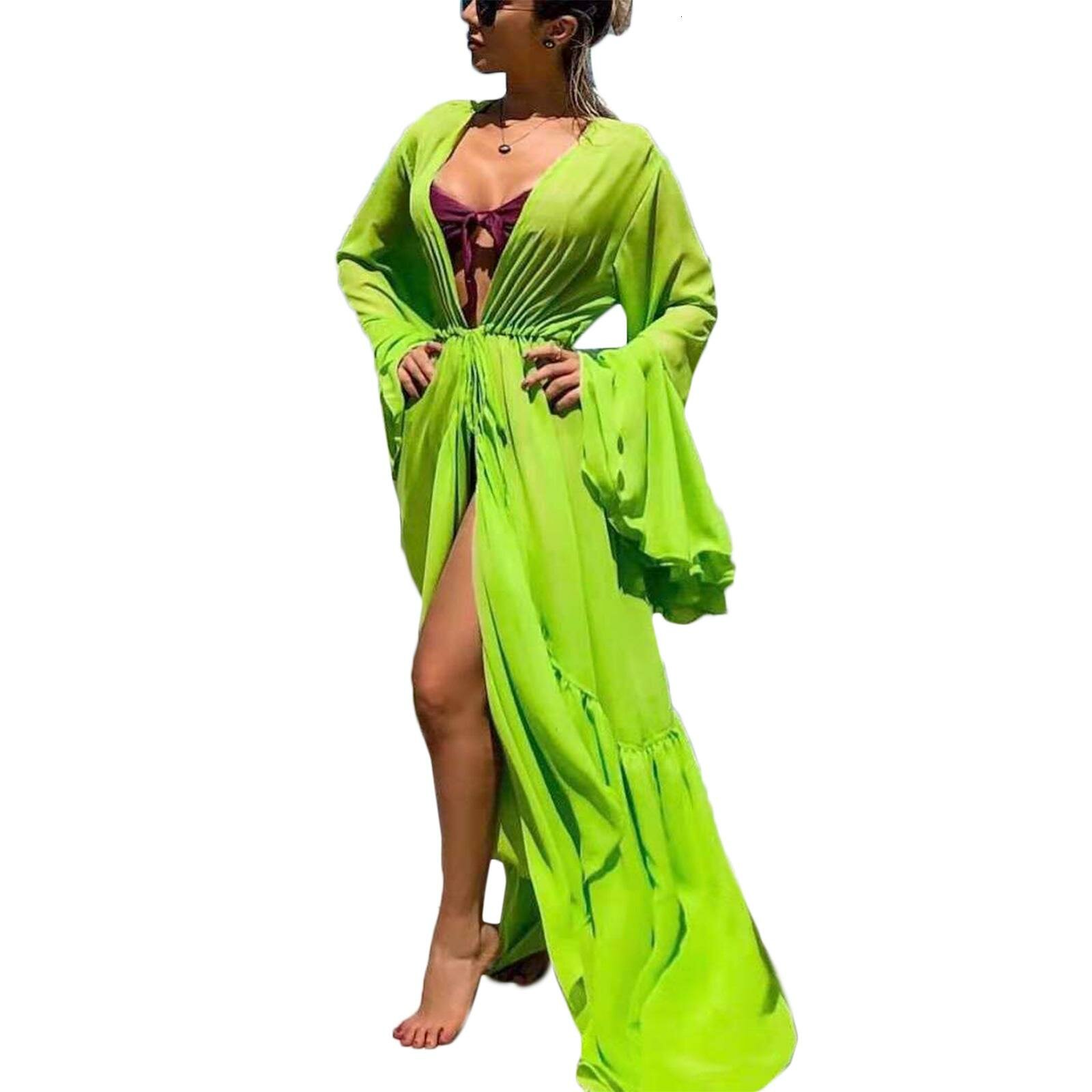 Женская пляжная накидка из шифона, Зеленый