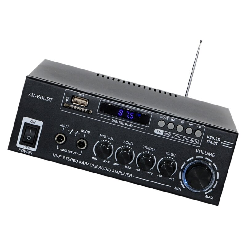2,0-Канальный Приемник-усилитель звука С поддержкой Bluetooth И FM-радио Для Воспроизведения музыки В домашнем кинотеатре И караоке