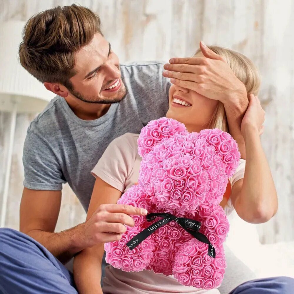 Мишка из роз 40 см с лентой. Подарочный набор для женщин, новогодние подарки, Для Дня святого Валентина, Дня матери, юбилеев, дней рождения и помолвок