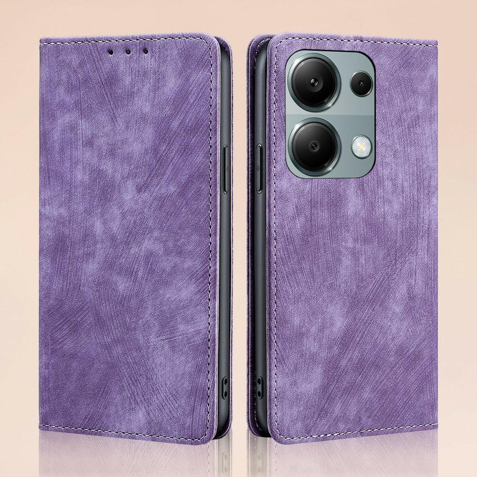 Чехол-книжка MyPads для Xiaomi Poco M6 Pro 4G и Redmi Note 13 Pro 4G фиолетовый текстурированный
