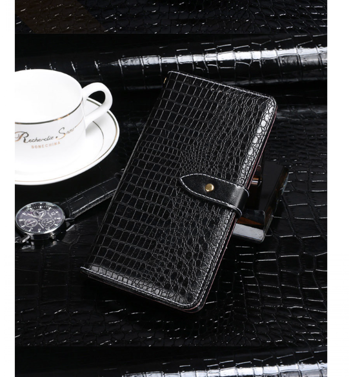 Чехол MyPads Croco Poko для DOOGEE N50 PRO из искусственной кожи с застежкой и визитницей, черный