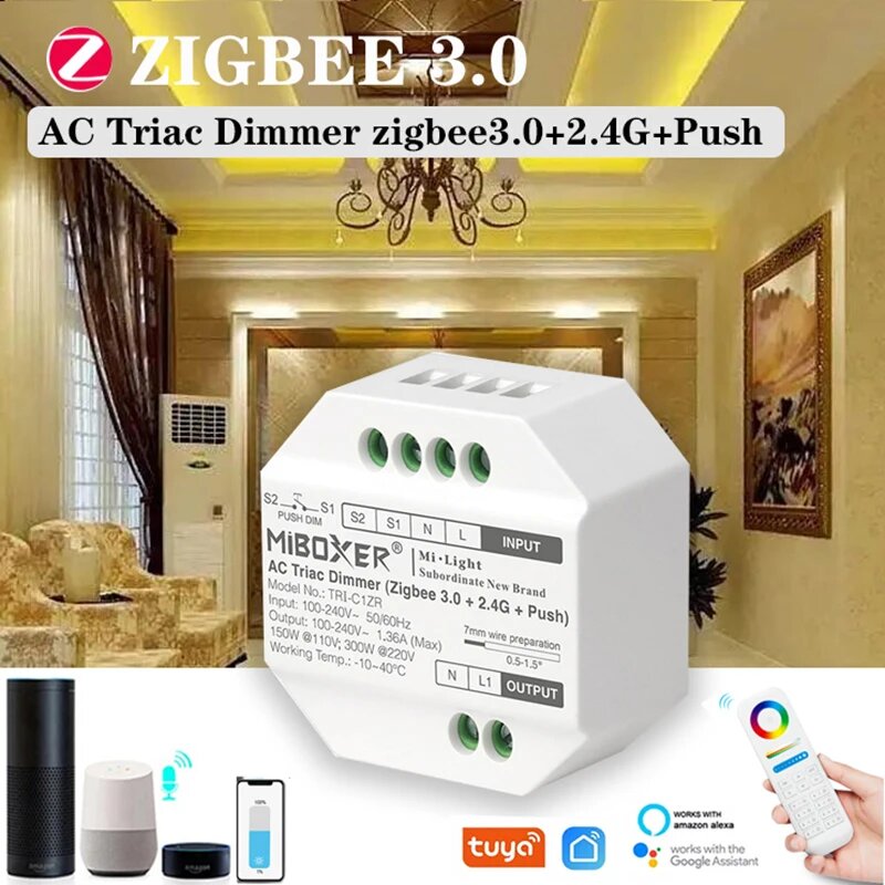 MiBoxer AC Triac Dimmer Zigbee 3.0+2.4G+Push, Цвет: TRI-C1ZR