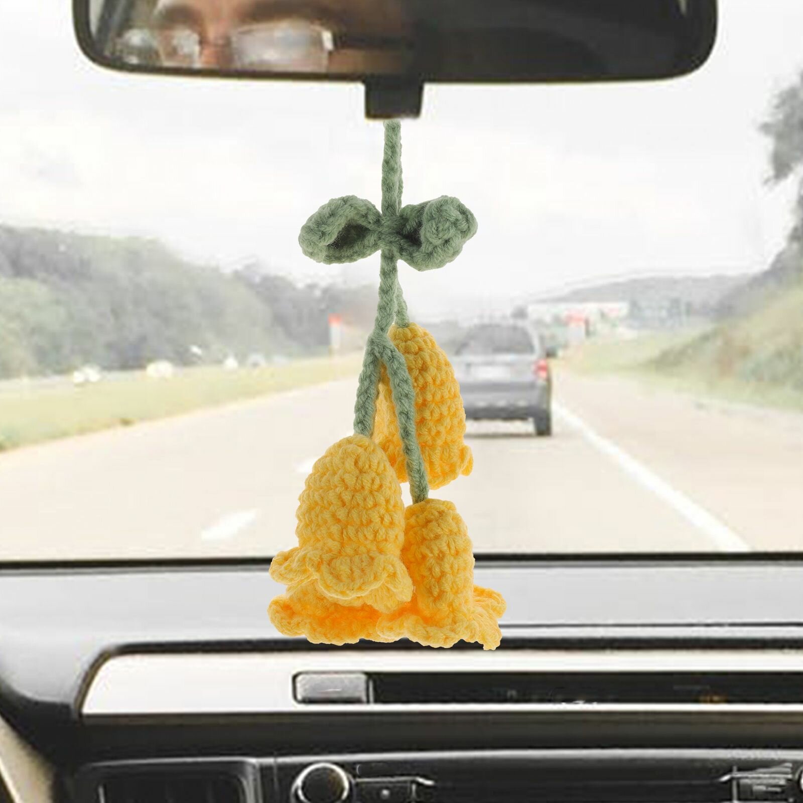 Жёлтый вязаный крючком кулон с цветами ландыша из акрила для украшения автомобиля