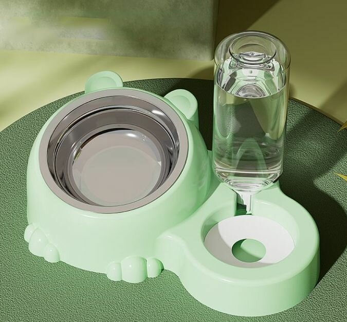 Автоматический дозатор воды для домашних животных, включающий бутылку для воды и чашку из нержавеющей стали