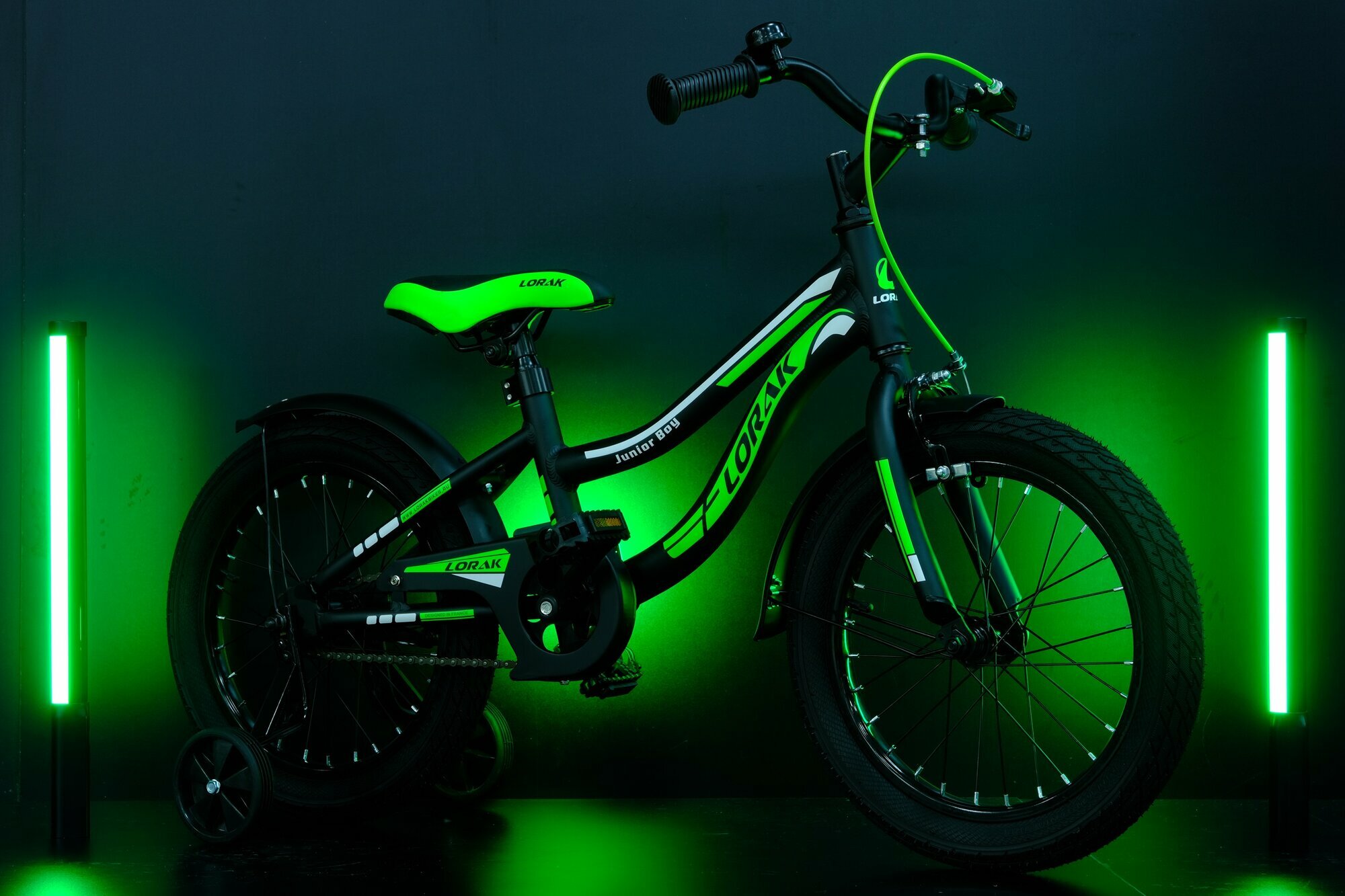 Велосипед детский LORAK JUNIOR 16 Boy Матовый Чёрный/Зелёный под рост 104-122 см