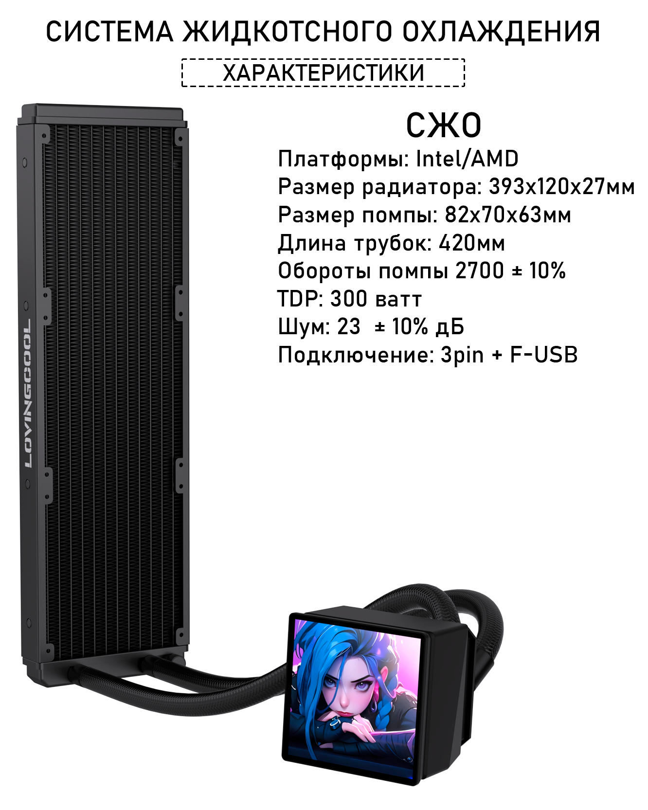 Система жидкостного охлаждения LovingCool DP-01 360, чёрный, TDP 300 ватт, DIY