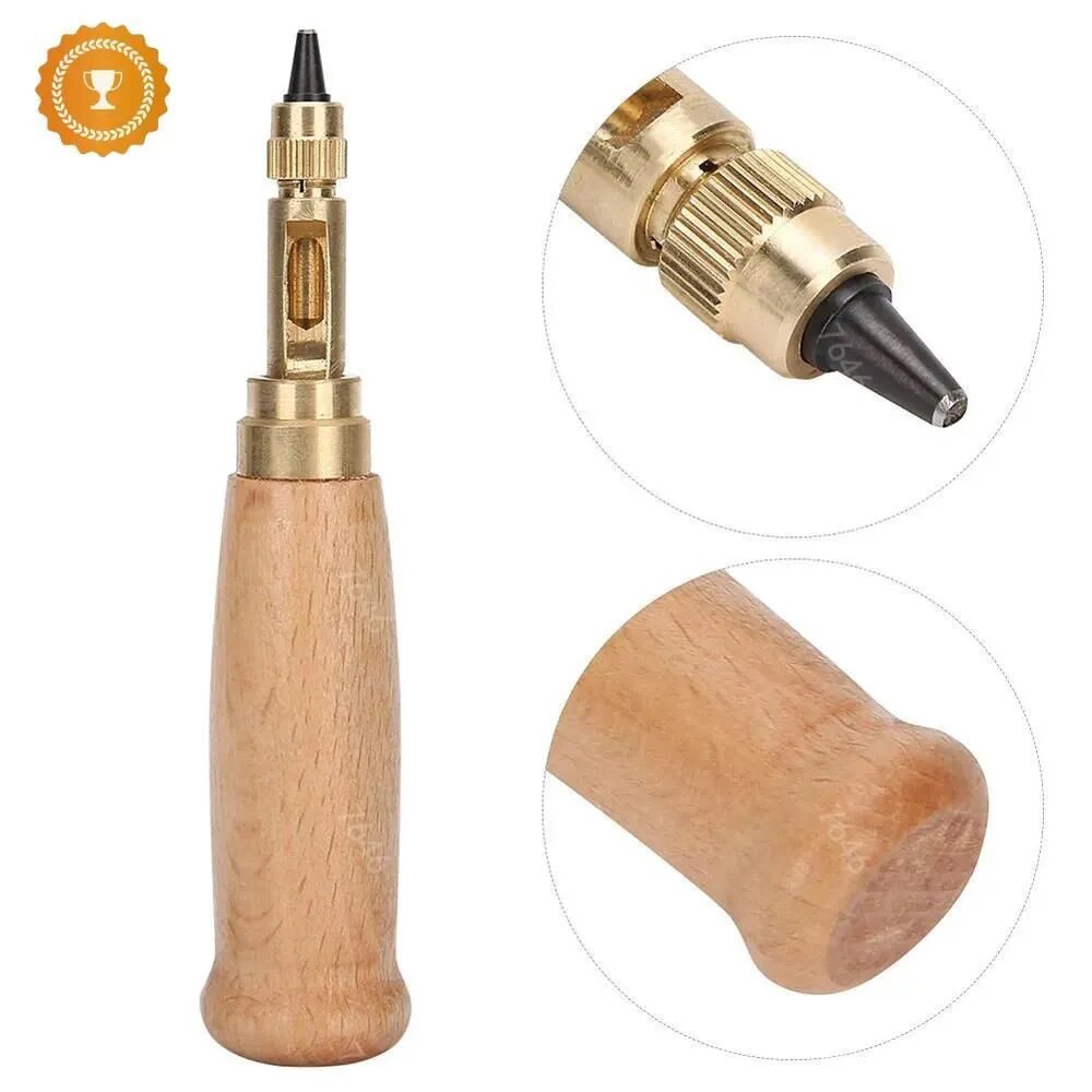 GM Дырокол для кожи Золотистый, Пробойник для кожи, Ручной дырокол для ремней и изделий из кожи, Деревянная ручка, Прочный инструмент