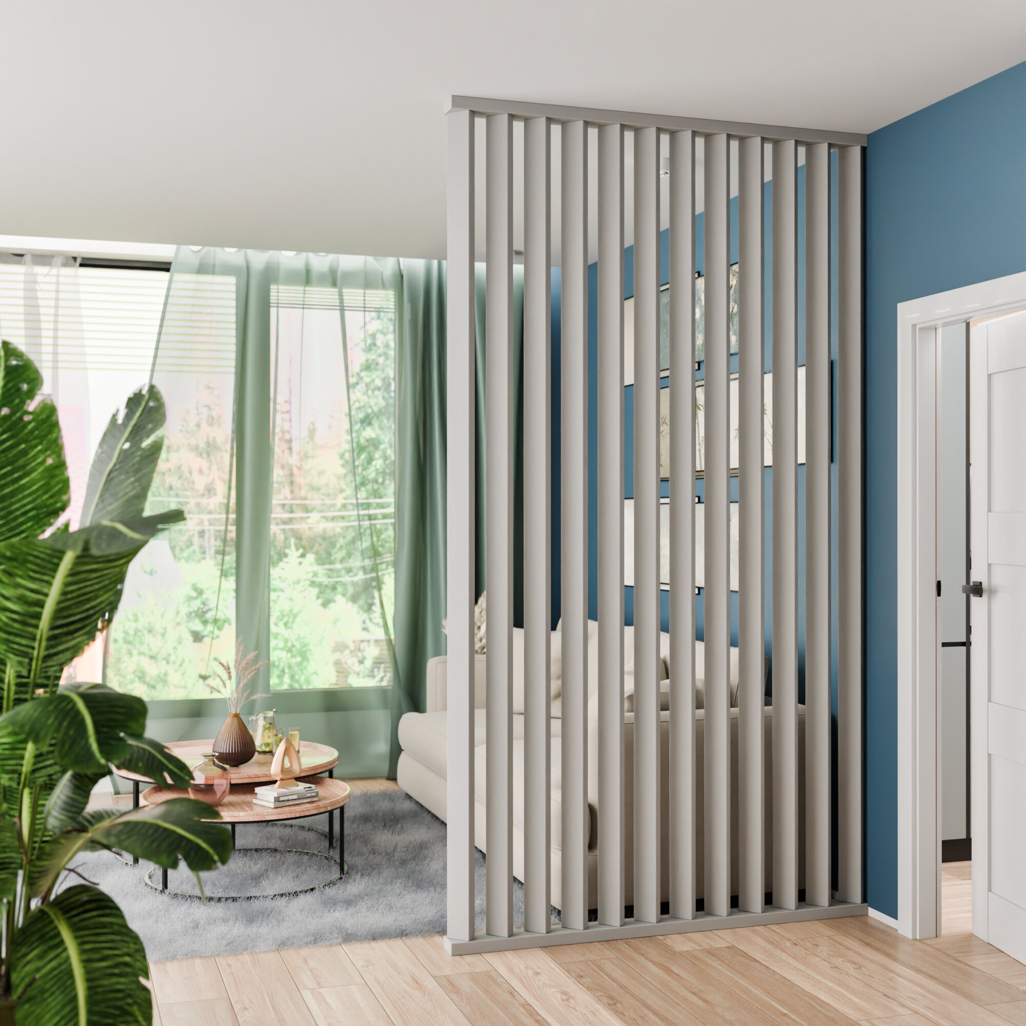 Реечная перегородка для зонирования пространства 1492 мм, Светло-серый, ЛДСП