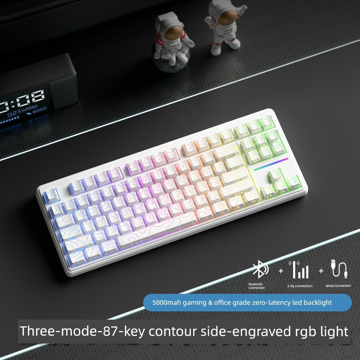 V80 Механическая Клавиатура 3-Режимная RGB 87 Клавиш 5000 мАч Батарея Высококонтрастный Белый