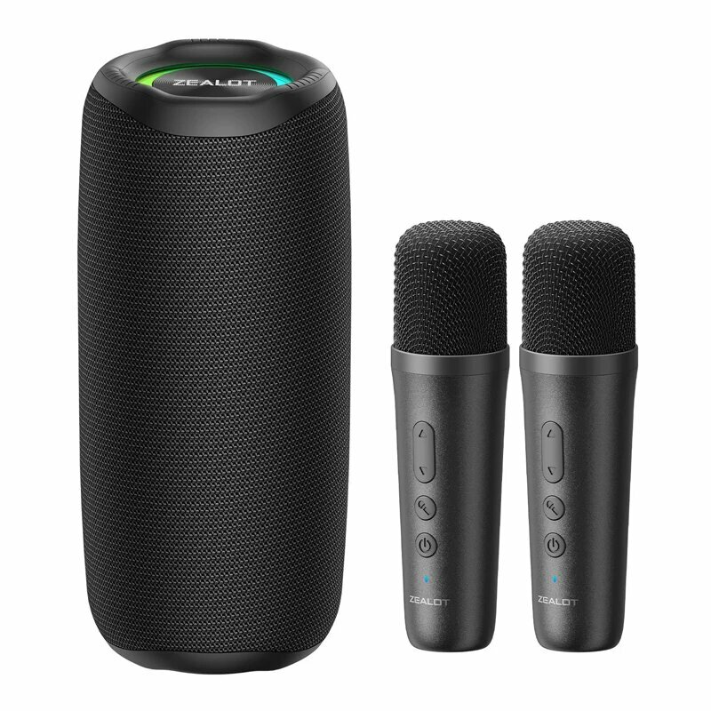 Компактный MP2 беспроводной Bluetooth-микрофон и колонка, темно-черный, с двумя микрофонами, готов к домашнему караоке