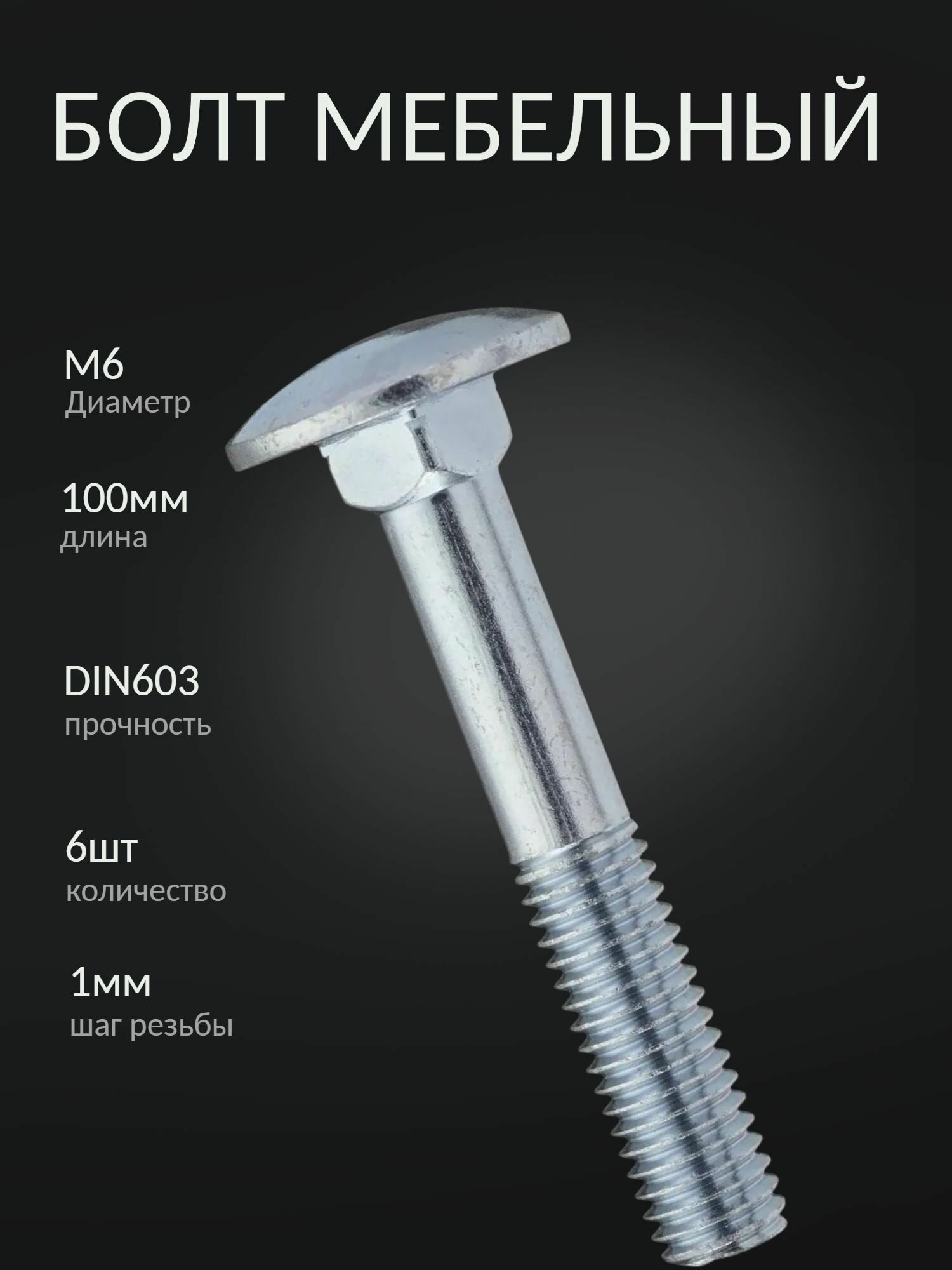 Мебельный болт М6х100 DIN 603 6штук