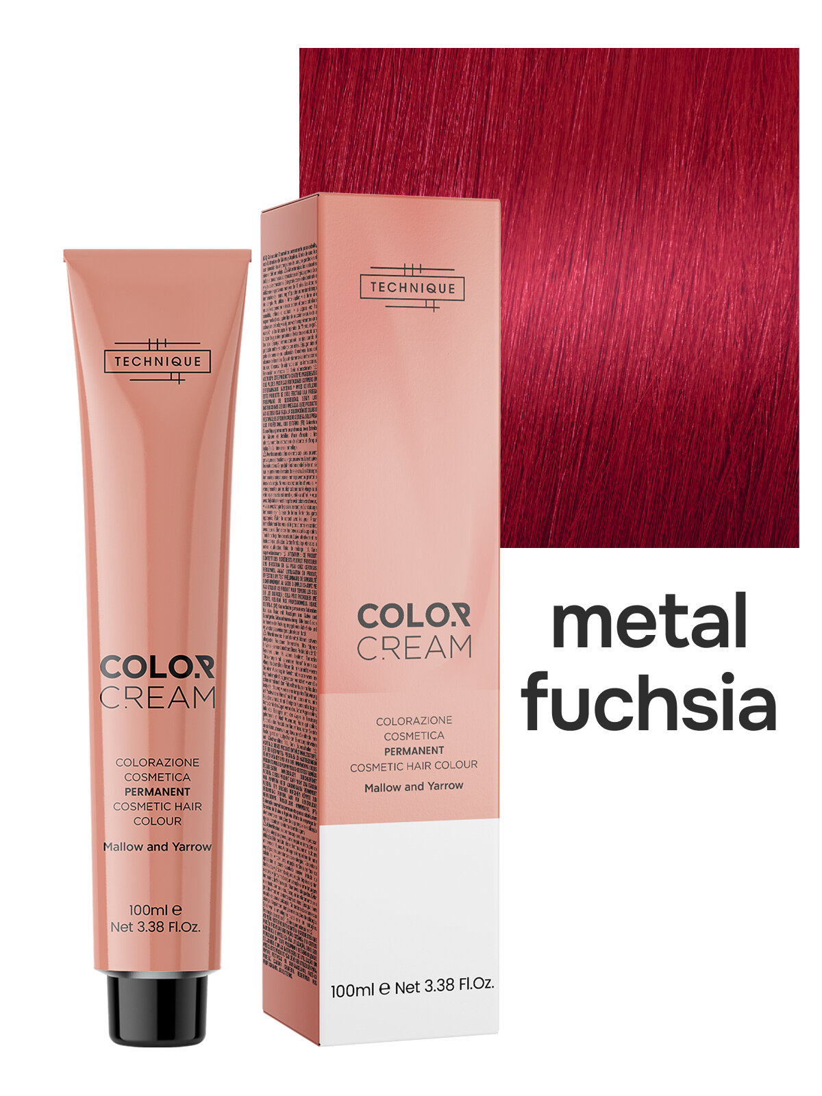 Крем - краска для тонирования волос профессиональная Technique Color Cream Permanent Cosmetic Hair Colour Metal Color Тонер Фуксия, 100 мл